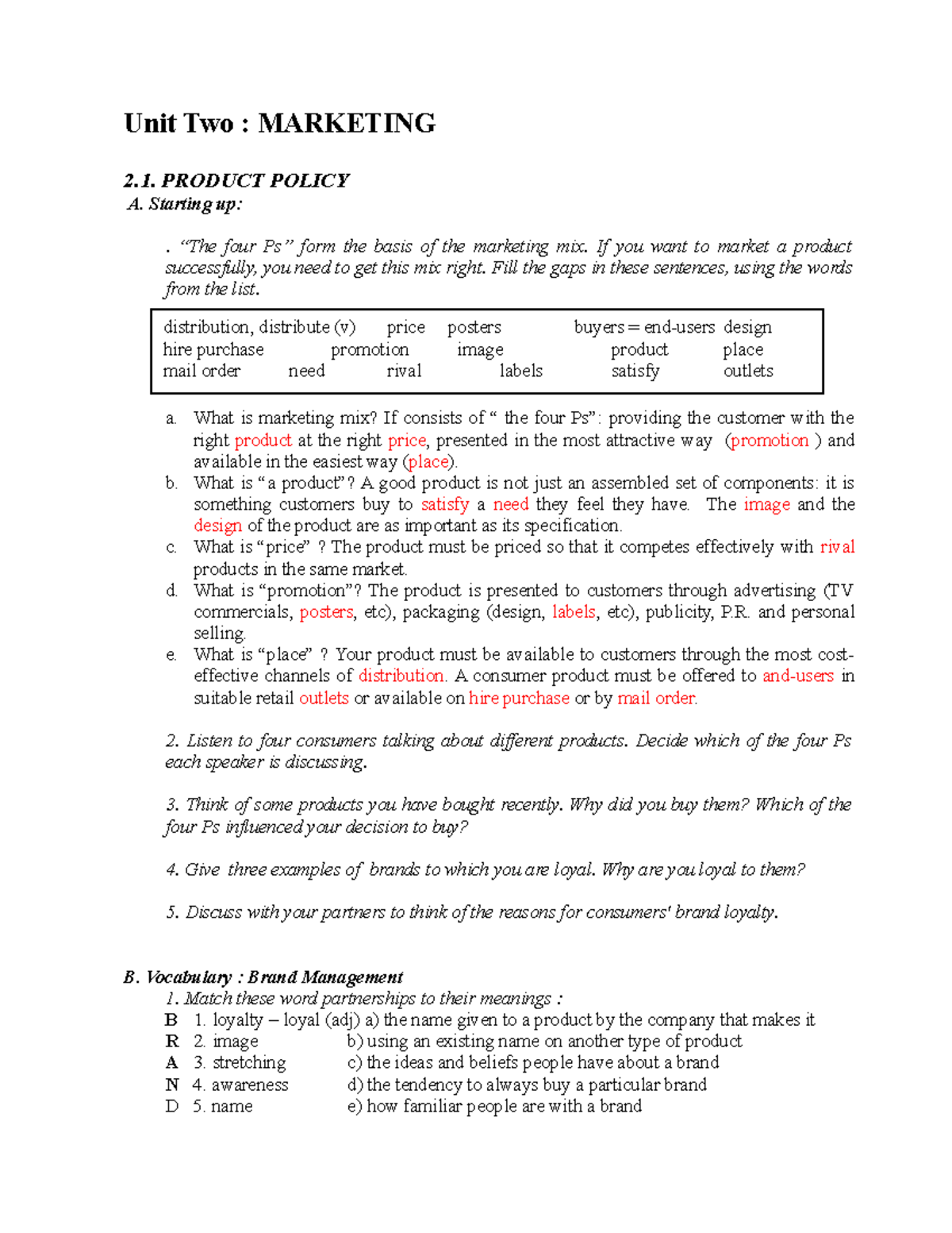 Unit 2 Marketing Overview - Tiếng Anh Kinh Doanh Study Notes - Studocu
