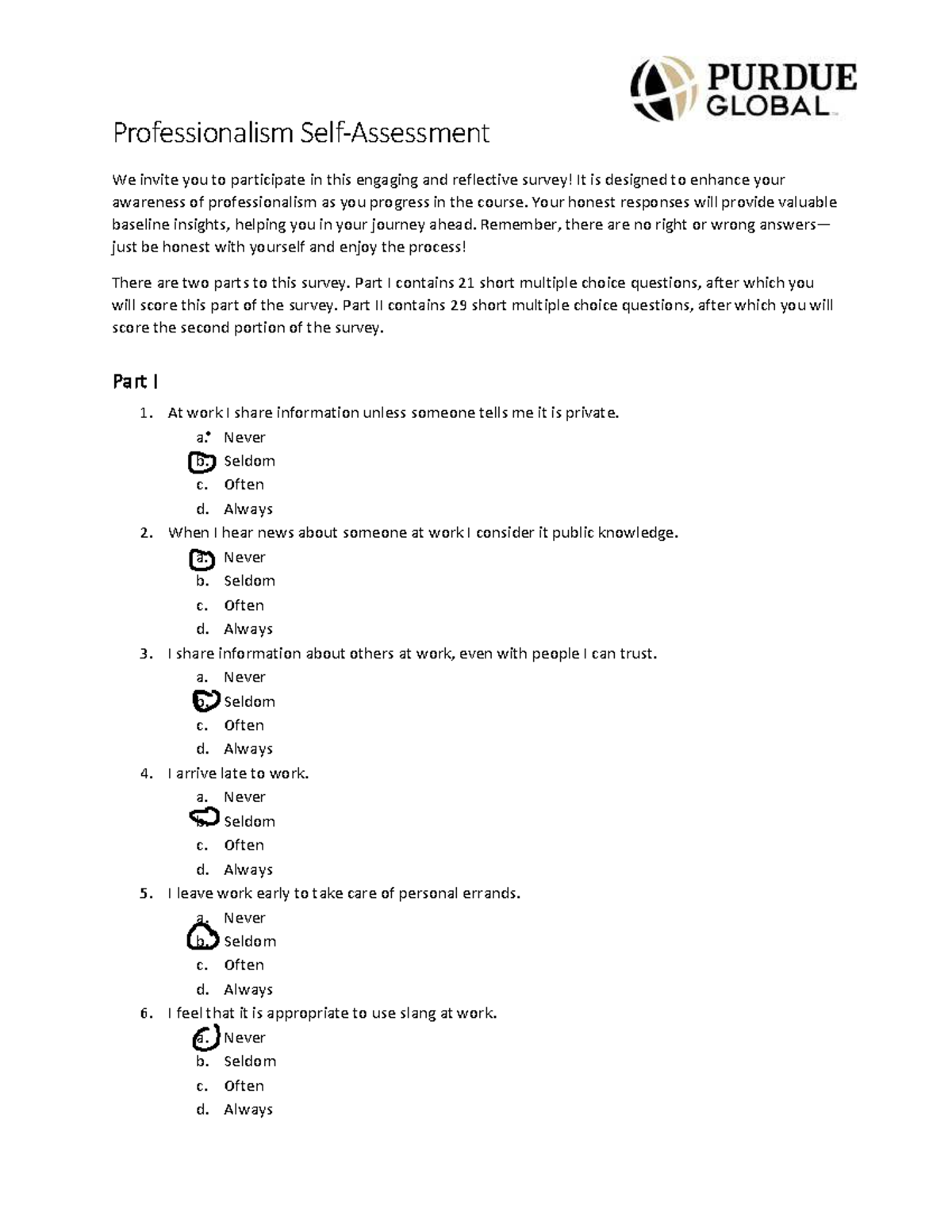 CS212 Professionalism Survey: Engaging Self-Reflection Tool - Studocu