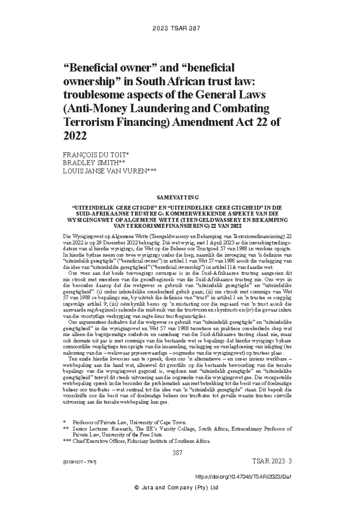 "LAW 22/2022: Examining 'Beneficial Ownership' Issues in South African ...
