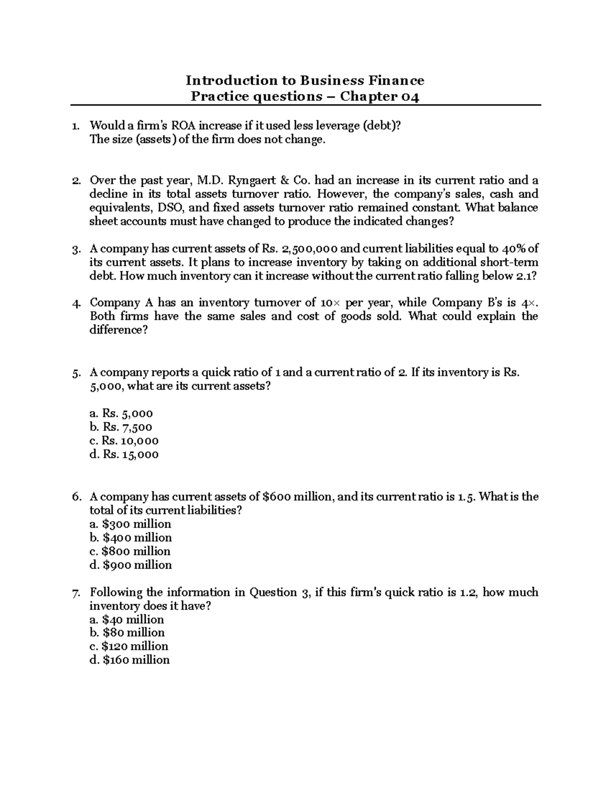 Business Finance Practice Questions - Chapter 04 (Course Code: 03b ...
