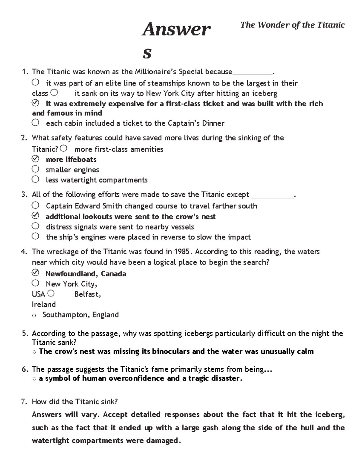 Year 7 Term 1 Reading: The Tragedy of the Titanic - Studocu