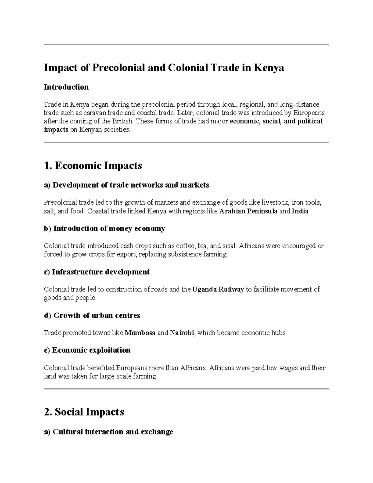 Impact of Precolonial & Colonial Trade in Kenya: Economic, Social ...