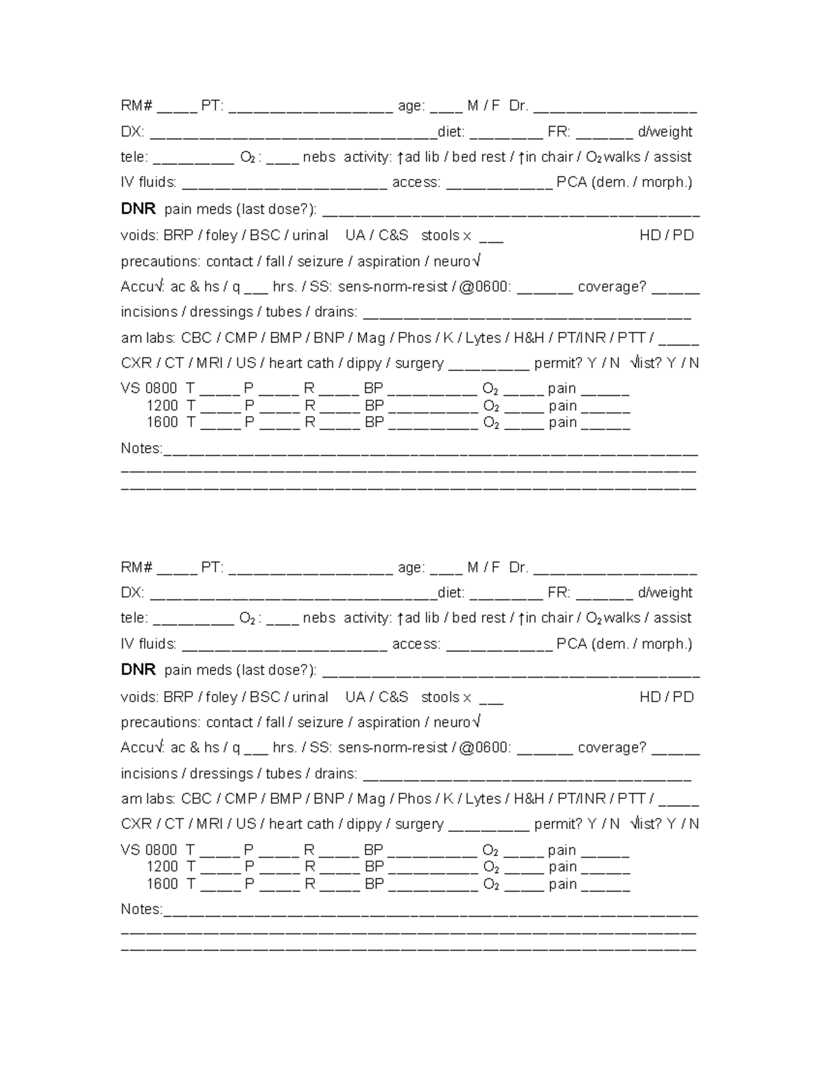 Patient Report Sheet: PT Assessment & Vital Signs (2 pt - N/A) - Studocu