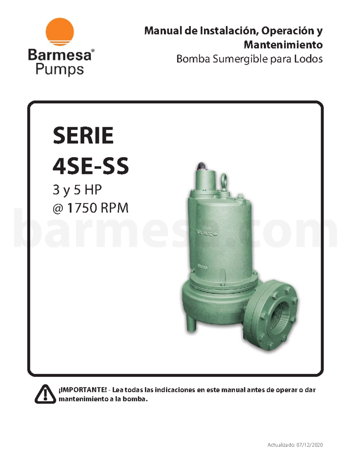 Manual de Mantenimiento Bomba Sumergible SERIE 3 y 5 HP 1750 RPM - Studocu