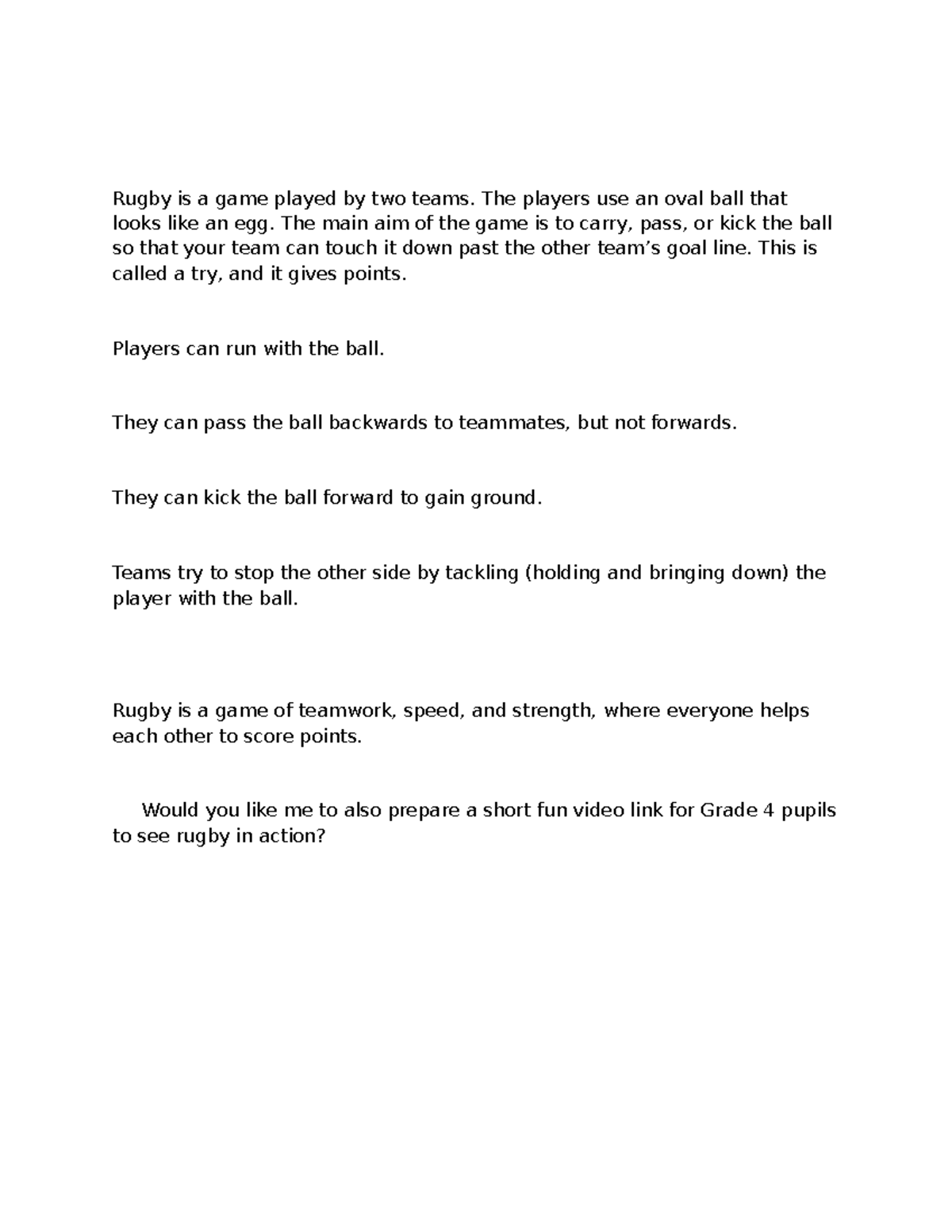 Rugby Club - Comprehensive Notes for Grade 4 Students - Studocu