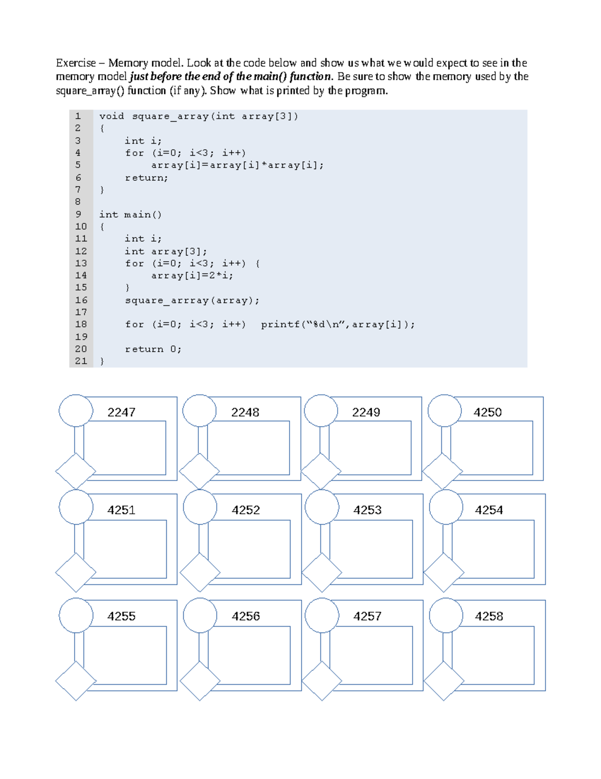 Memory Model Worksheet 02: Exercise on Square Array Function - Studocu