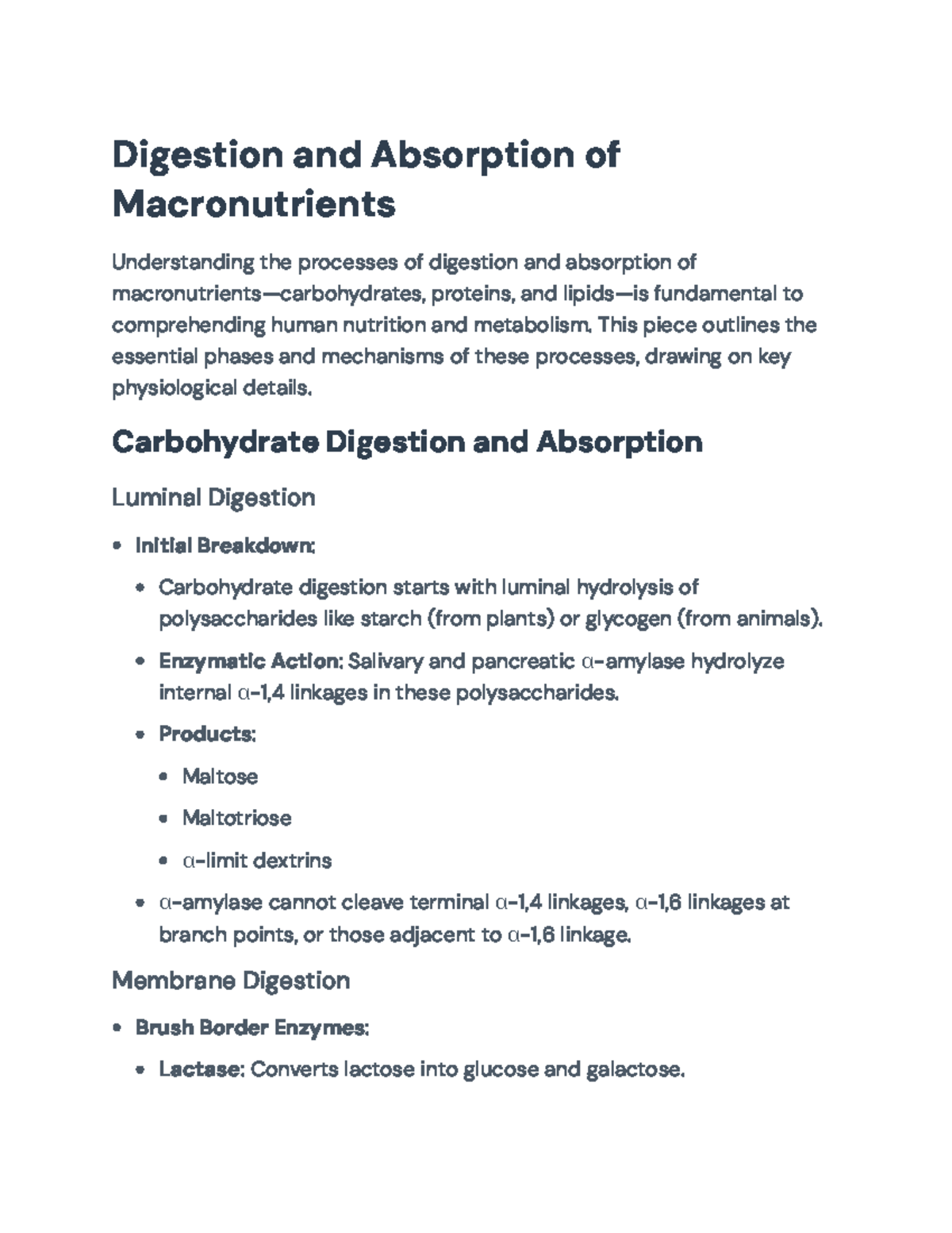 Digestion and Absorption of Macronutrients: Carbs, Proteins, Lipids ...