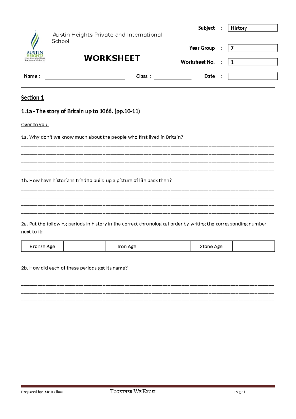Year 7 History Worksheet 1: The Story of Britain upto 1066 - Studocu