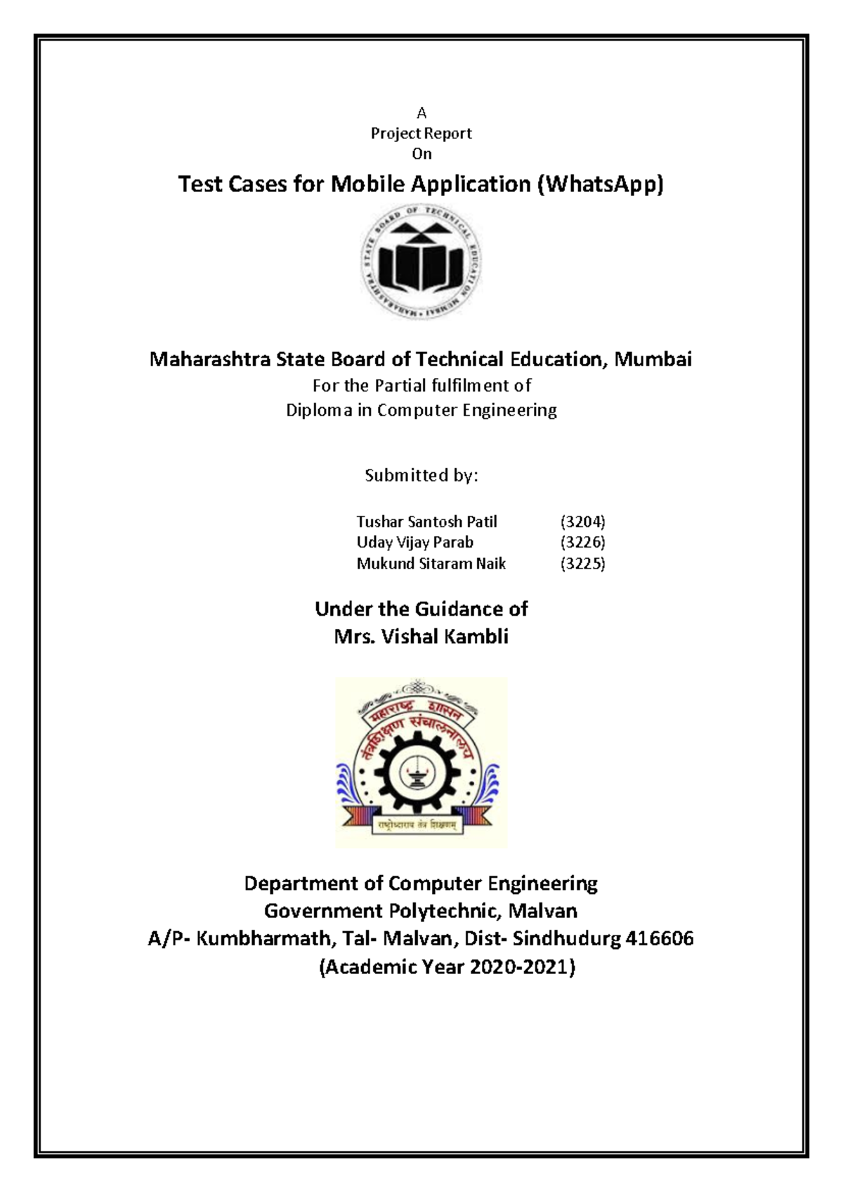 STE (3204, 3225, 3226) Project Report: Test Cases for WhatsApp App ...