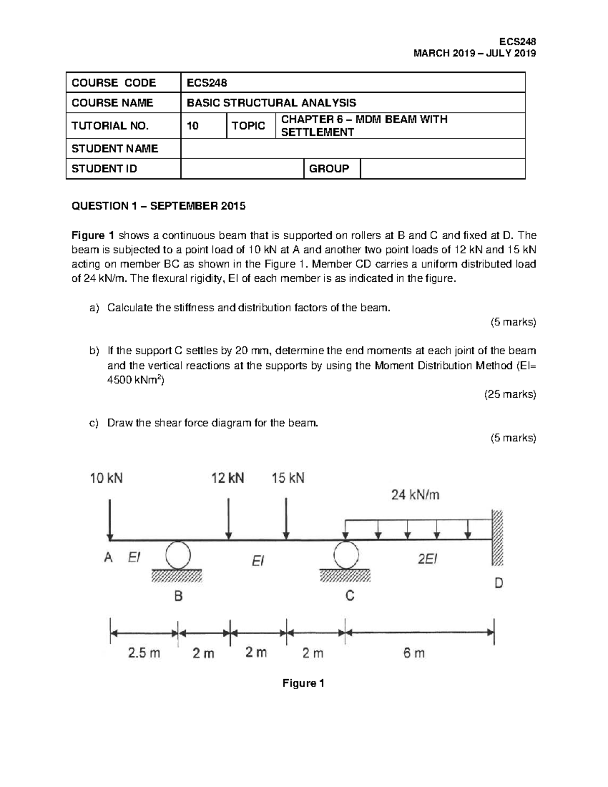 ECS248 Tutorial 10: MDM Beam Analysis with Settlement Effects - Studocu