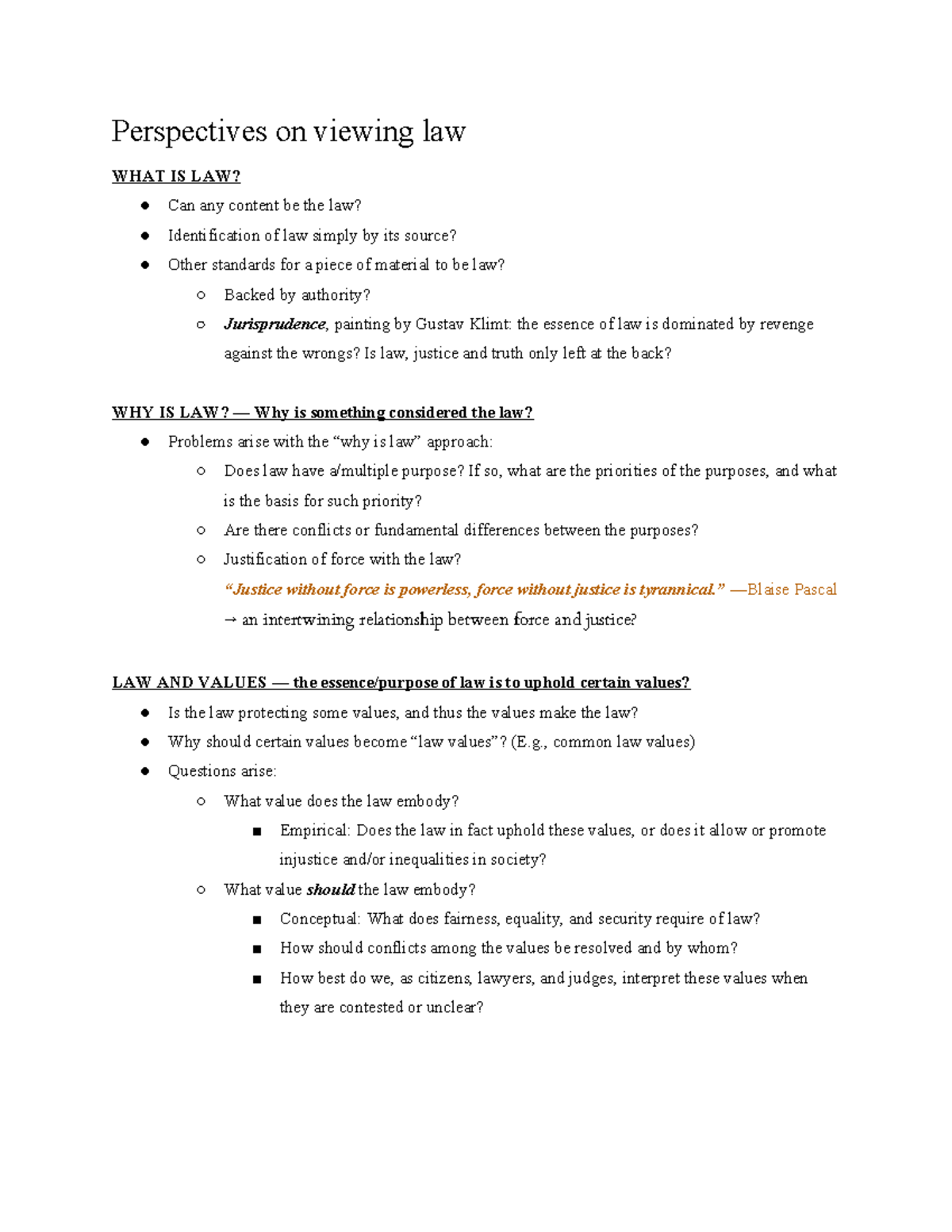 LAW 101: Perspectives on Law, Justice, and Modernity - Lecture 1 Notes ...