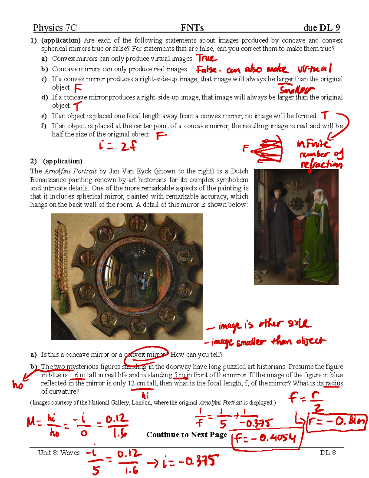 Physics 7C FNT8 - Unit 8 Waves Assignments and Discussed Concepts - Studocu