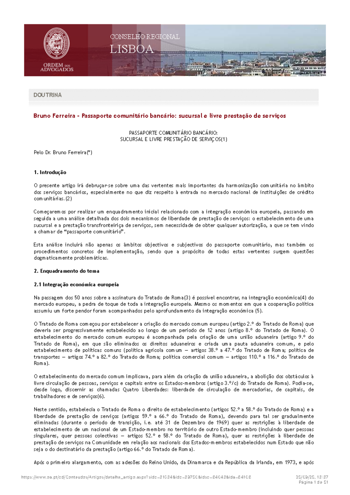 Passaporte Comunitário Bancário: Análise da Liberdade de Prestação de ...