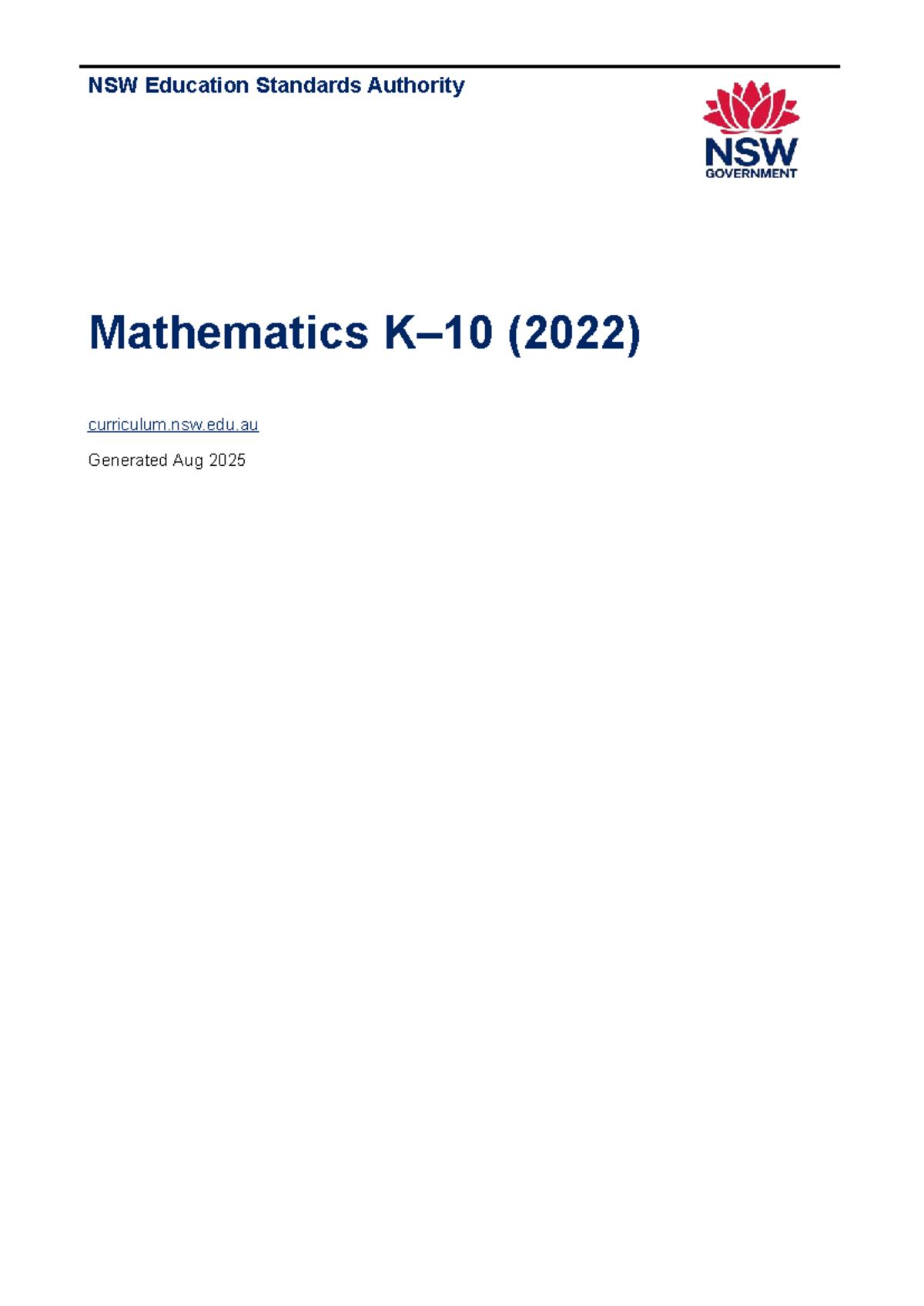 NESA Mathematics K-10 Curriculum (2022) - Stage 5 & Life Skills - Studocu
