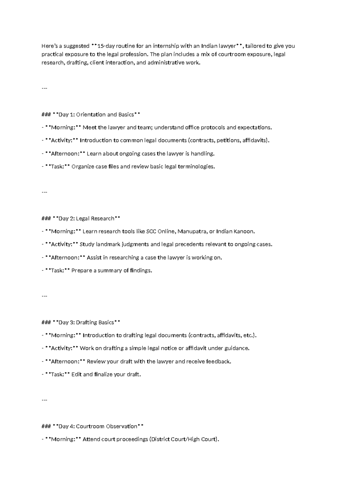 Internship Routine for Practical Legal Exposure - LAW NOTES - Studocu