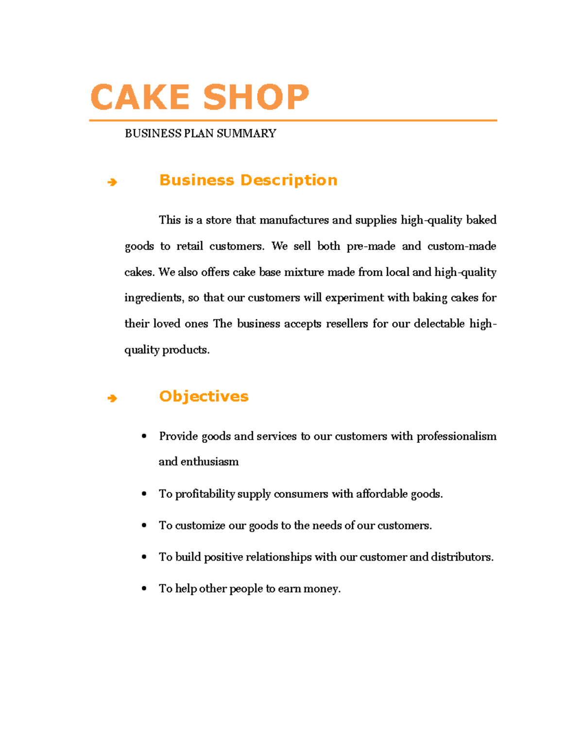 BP1 CAKE SHOP - Comprehensive Business Proposal Overview - Studocu