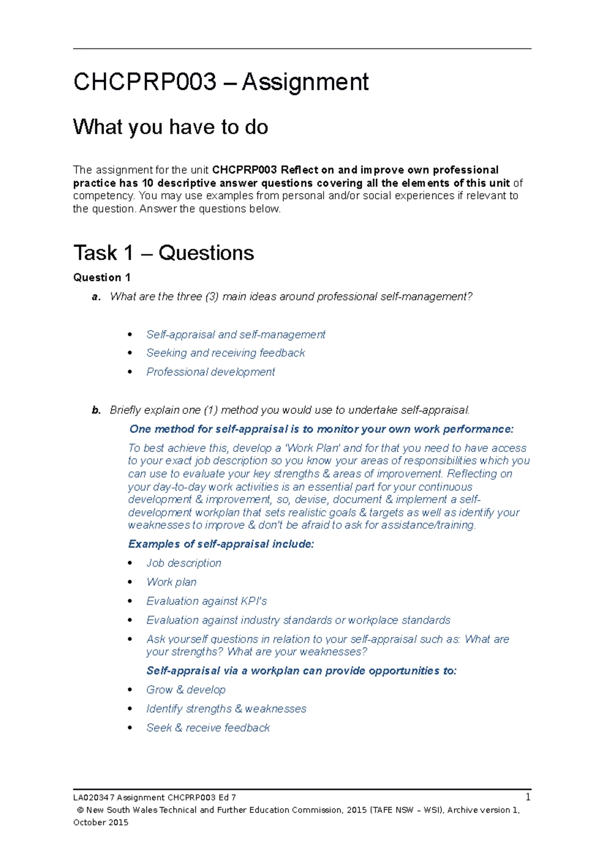 Chcprp 003 – Assignment - CHCPRP003 – Assignment What you have to do The assignment for the unit ...