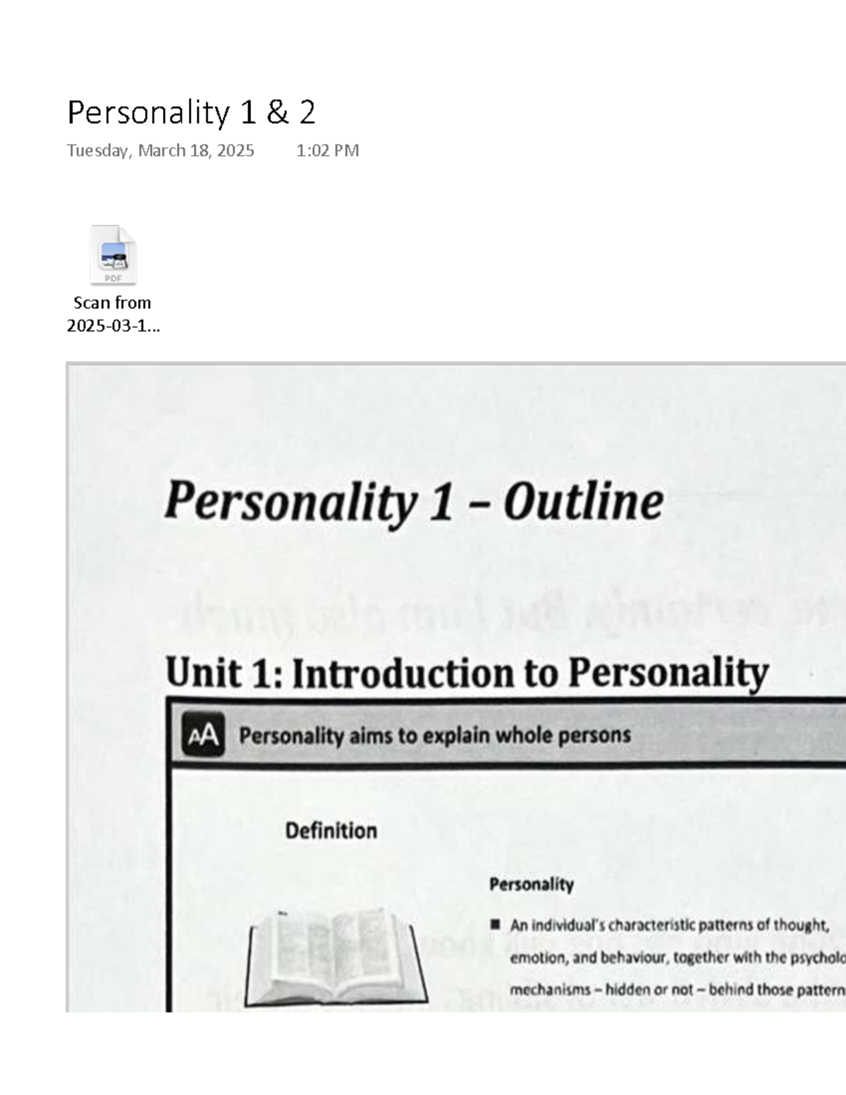 Personality 1 & 2 - module notes - Scan from 2025-03-1... Personality 1 ...