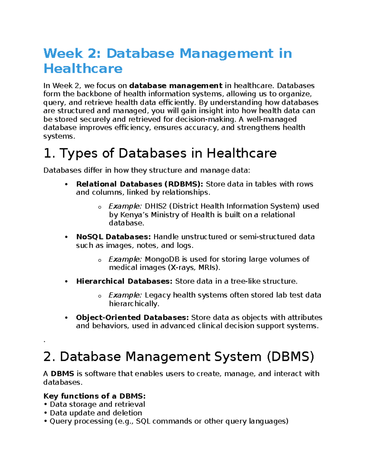 HIMG 519: Database Management and Health Data Aggregation Notes - Studocu