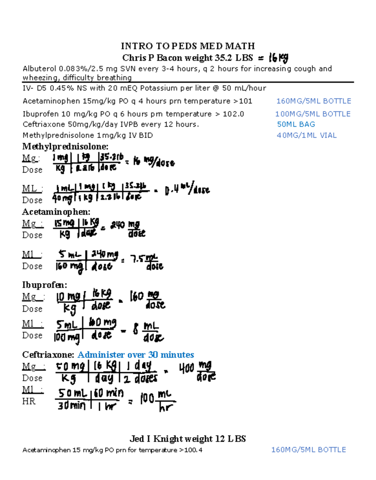 Intro to PEDS MED MATH (MED 101): Dosage Calculations & Protocols - Studocu