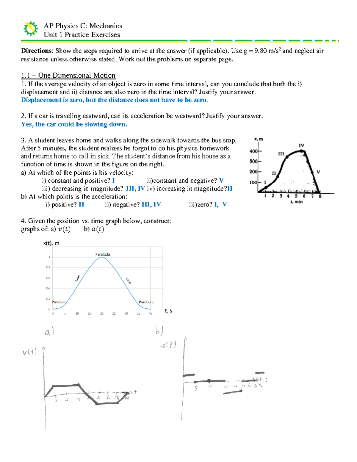 AP Physics C: Mechanics Unit 1 Practice Problems & Solutions - Studocu
