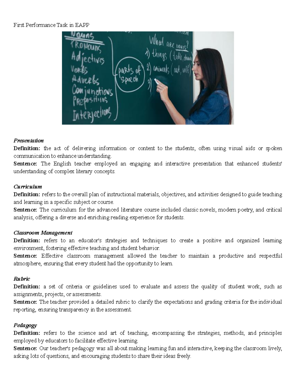 EAPP - Key Terminology and Definitions for Effective Teaching - Studocu