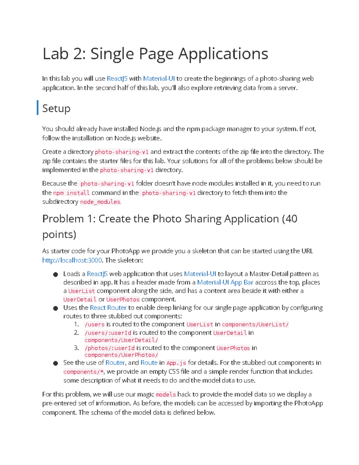 Lab 2: Building a photo sharing app with ReactJS and data fetching - Studocu