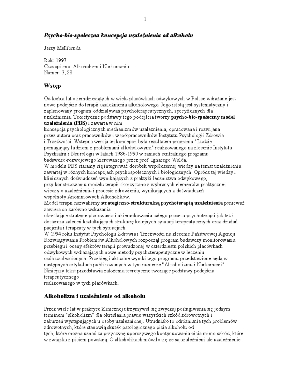 Mellibruda - Psycho-bio-social Model of Alcohol Dependence (1997) - Studocu