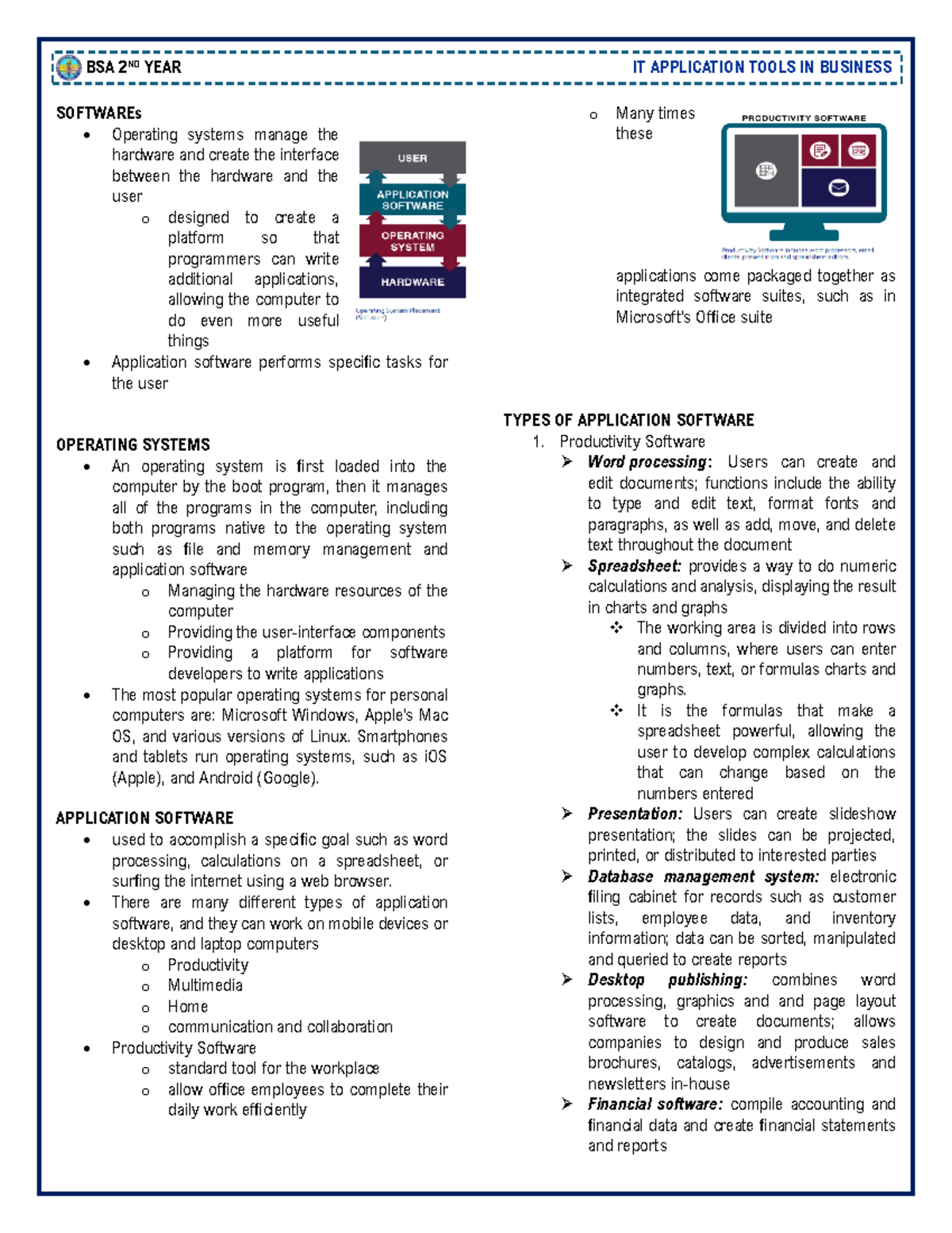 BSA 2ND YEAR IT Chapter 3: Operating Systems & Application Software ...