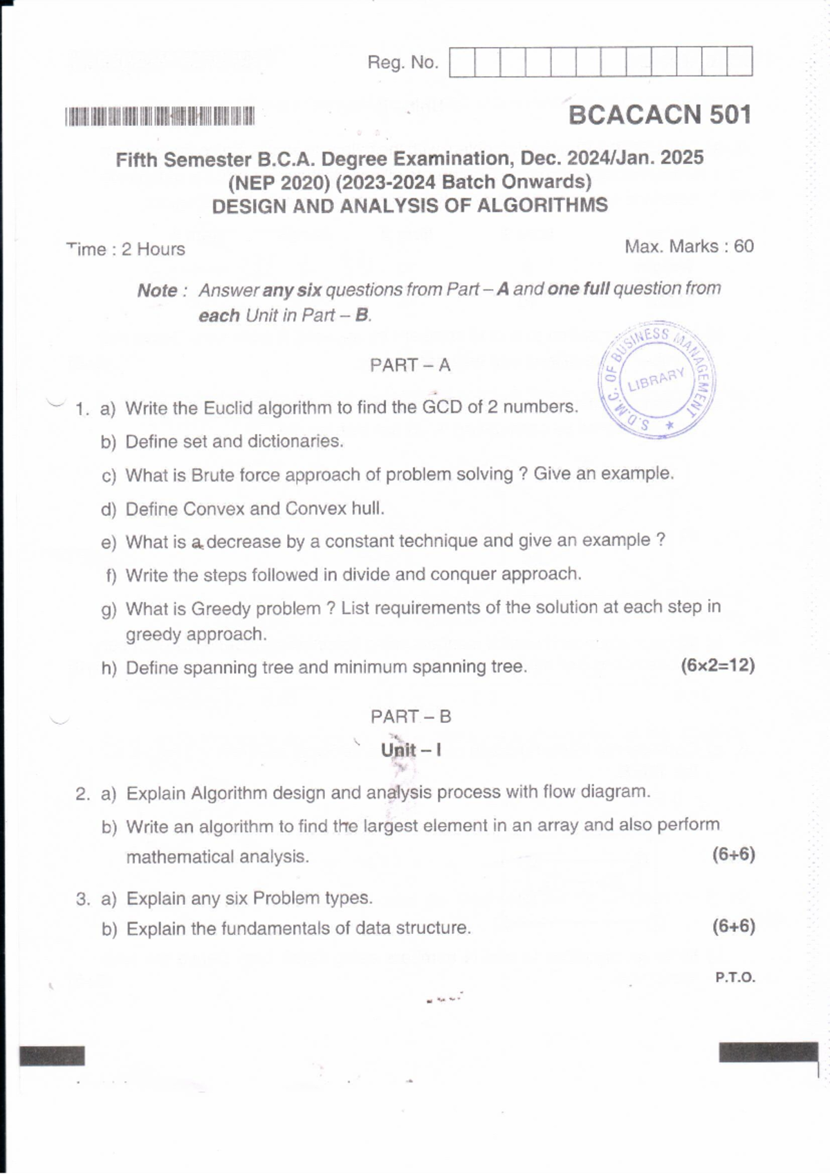 BCA V Sem. Design & Analysis of Algorithms Exam Notes (NEP 2020) - Studocu
