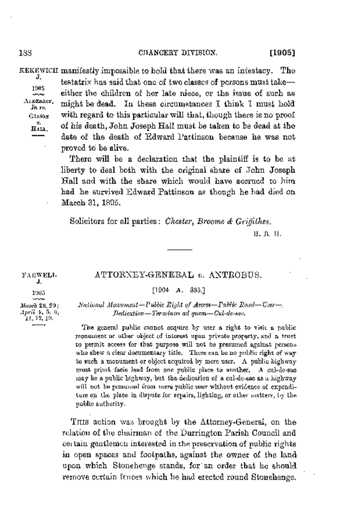 Chancery Division Case Study: [1905] 2 Ch. 188 - Public Rights at ...