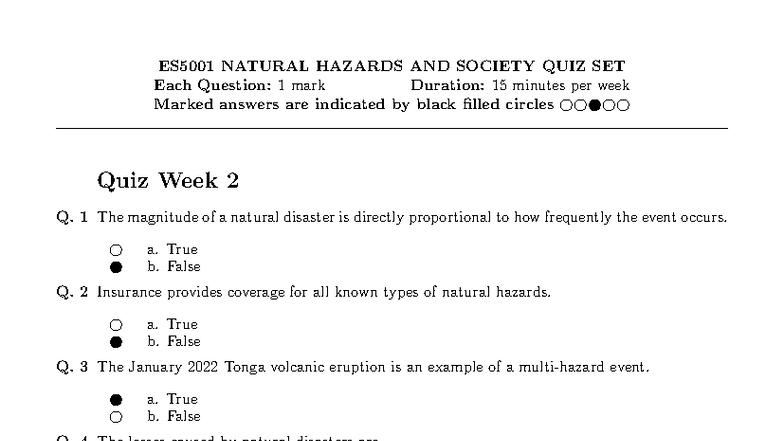ES5001 NATURAL HAZARDS AND SOCIETY QUIZ SET WITH ANSWERS - Studocu