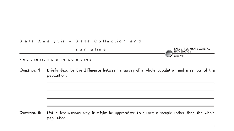 Statistics Review Questions: Data Collection & Sampling (EXCEL GM ...