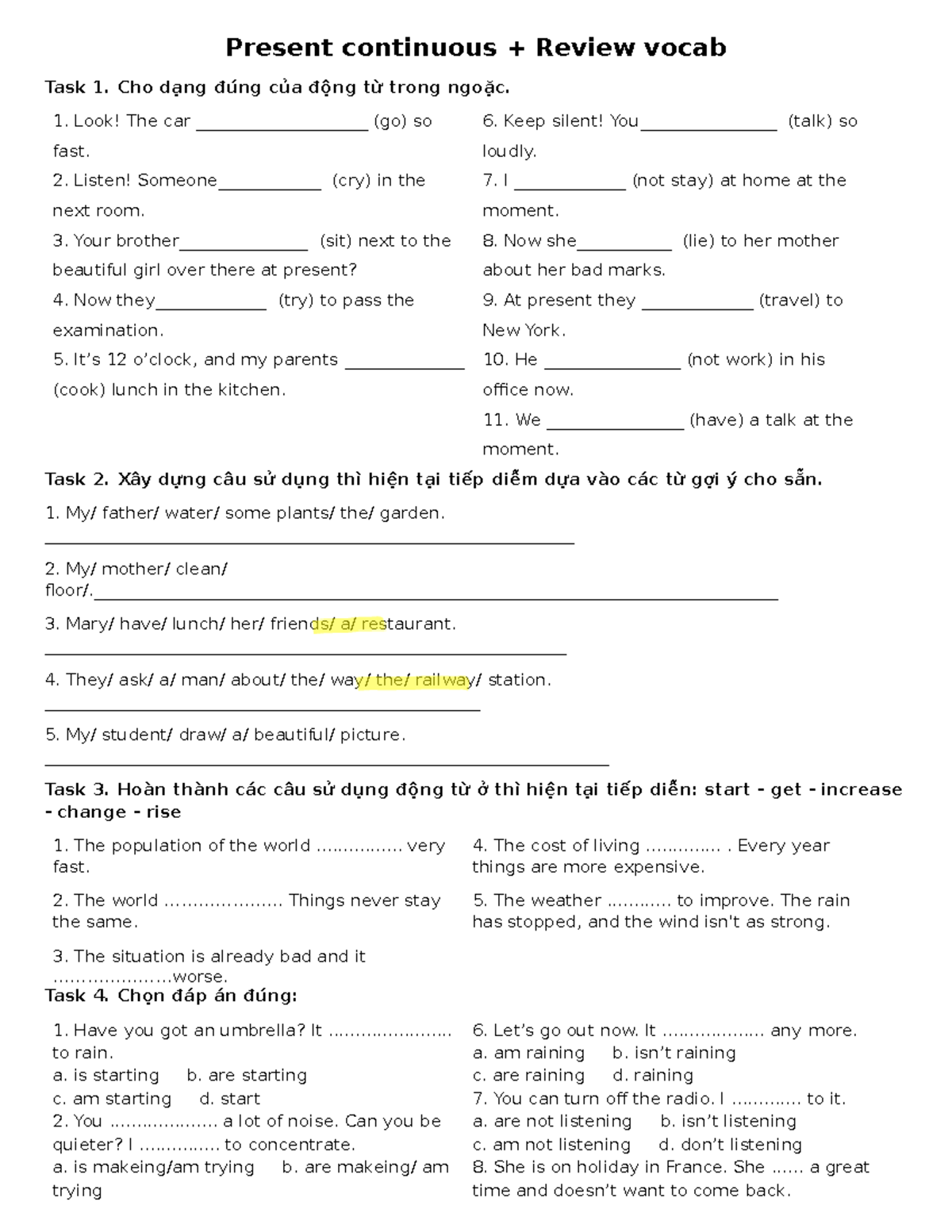 2. Present continuous + review vocab - Present continuous + Review ...