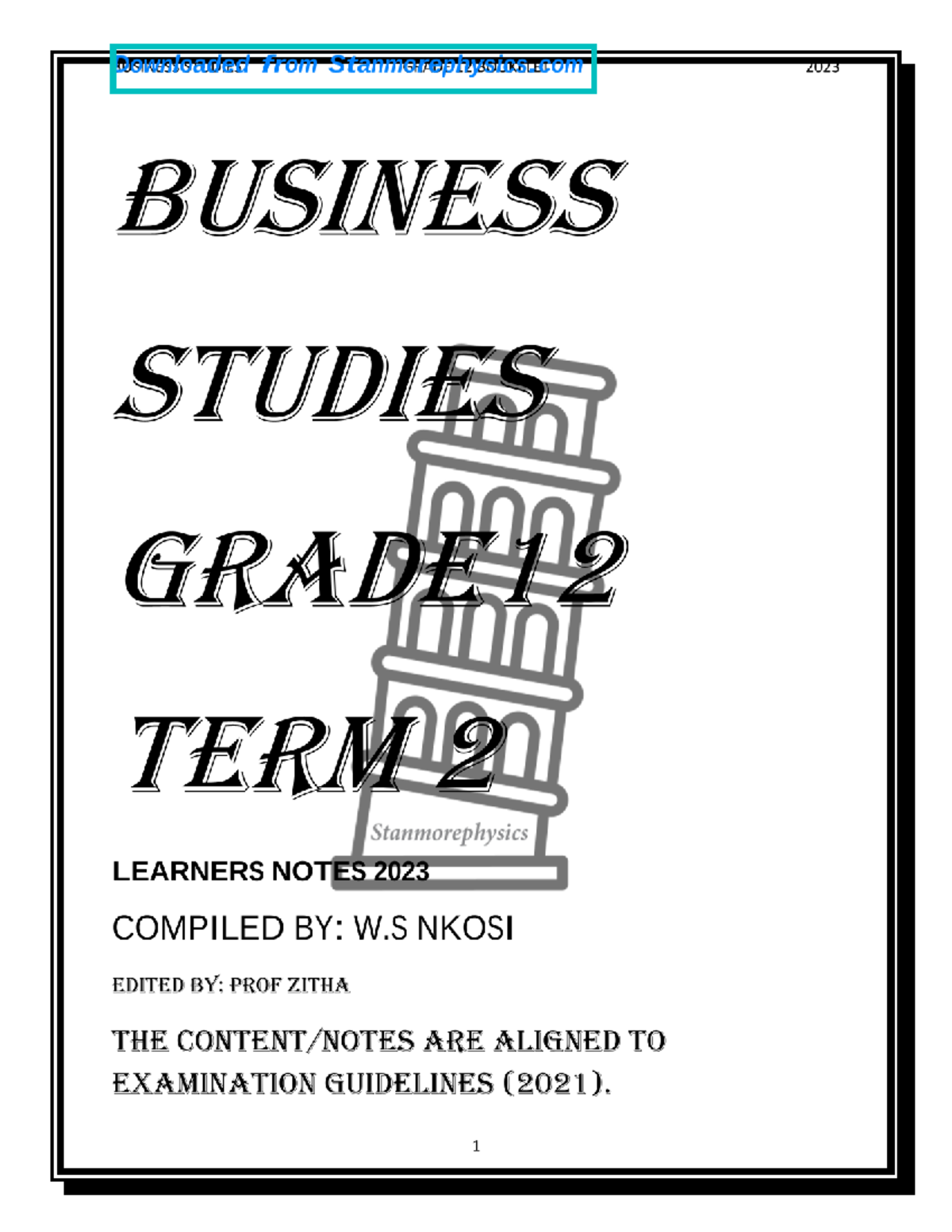 Business Studies Grade 12 Term 2 Review Notes 2023 - Studocu