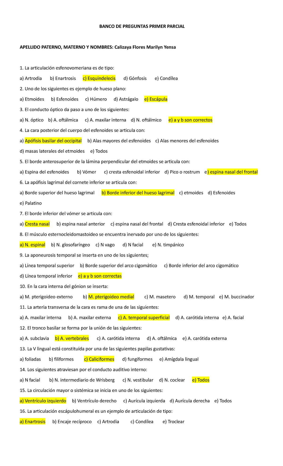 Banco de Preguntas - Primer Parcial Anatomía I (Anatomía I) - Studocu