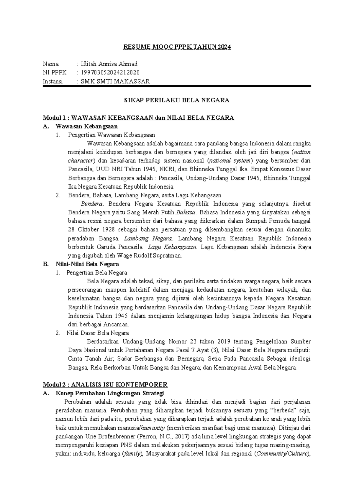 Resume MOOC PPPK 2024: Kesiapsiagaan dan Bela Negara ameris Final Exam ...