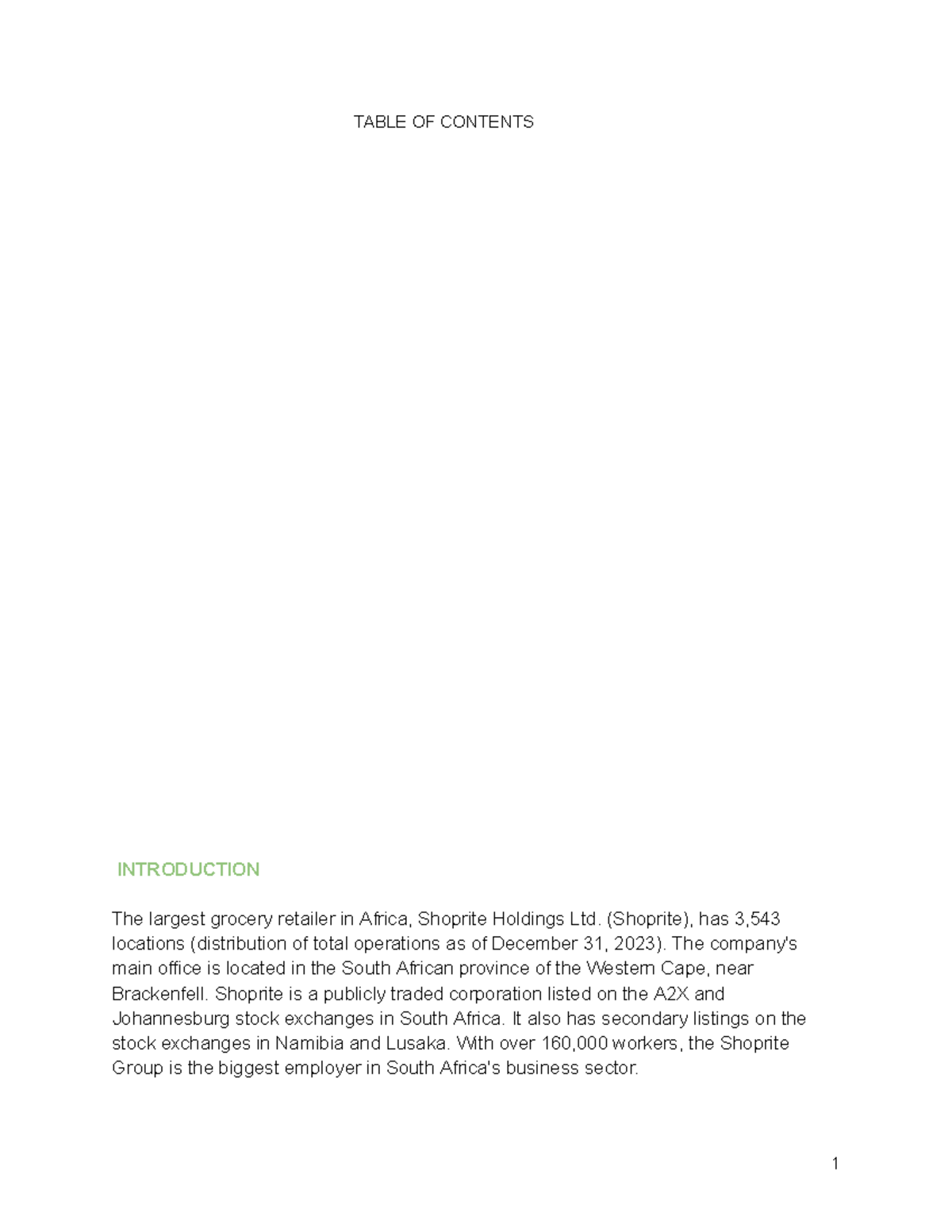 Business Project on Shoprite Holdings Ltd. - Term 3 Analysis - Studocu