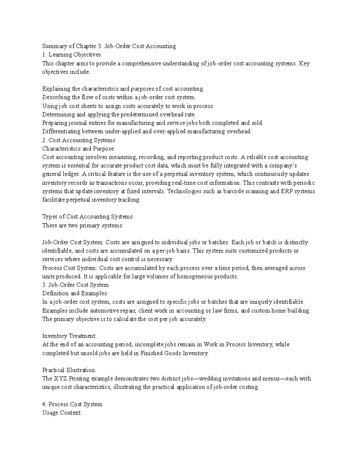 Summary of Chapter 3: Job-Order Cost Accounting (ACCT 101) - Studocu