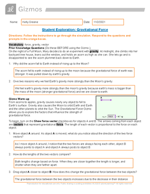 Gravitional Force Gizmo Josh - Name ...