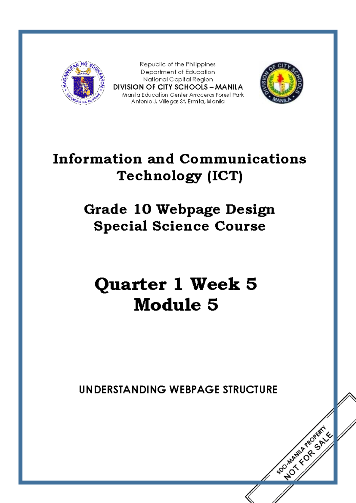Grade 10 ICT Webpage Design Module 5: Understanding Webpage Structure ...
