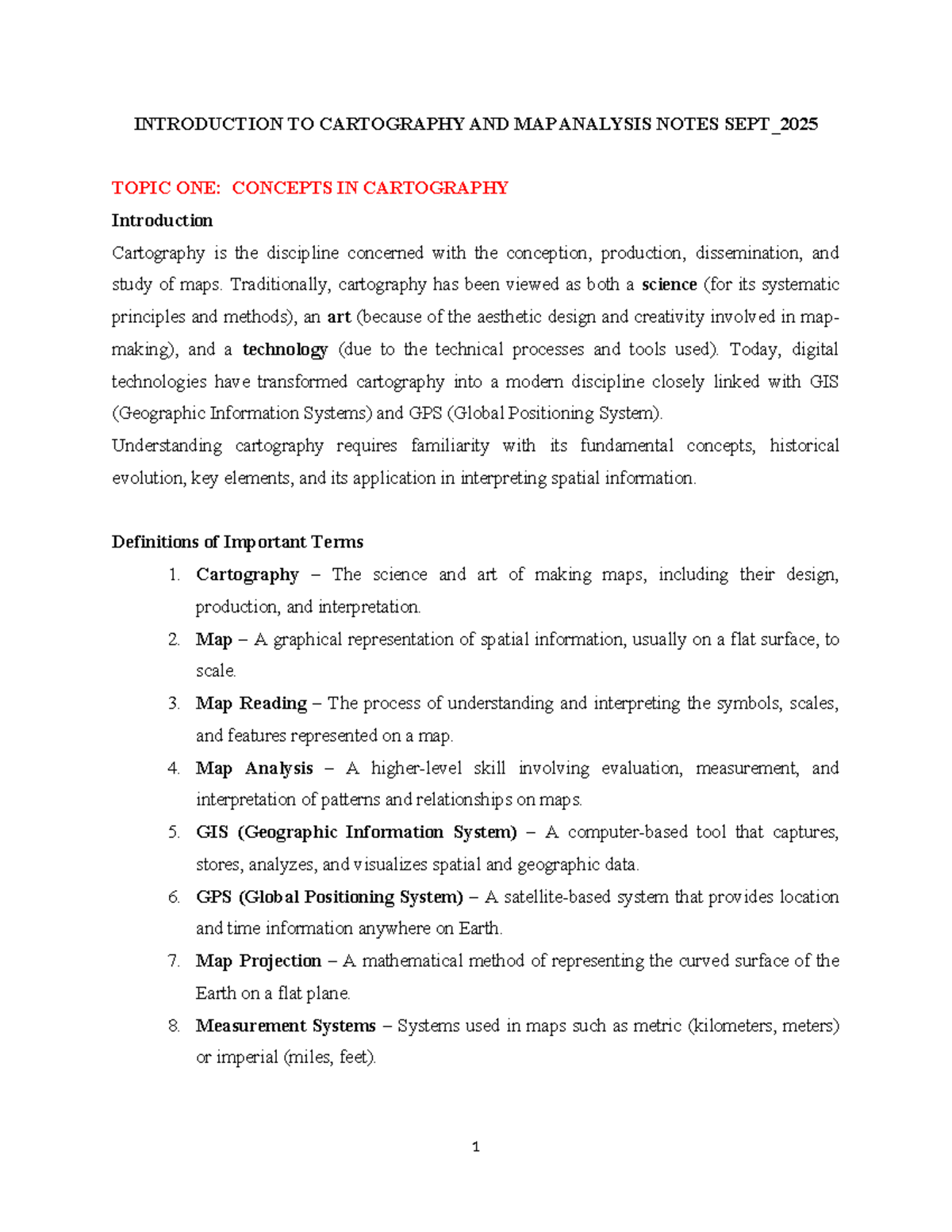 Cartography 2025: Concepts, Map Reading, and Analysis Notes - Studocu