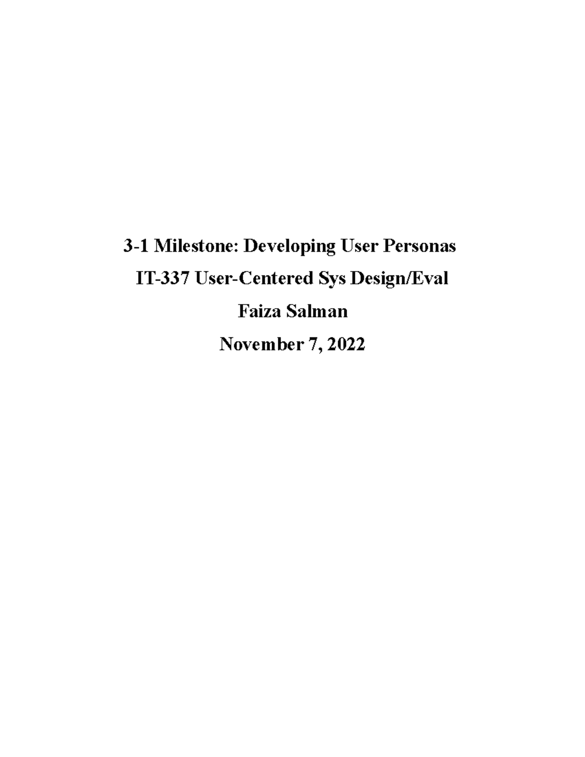 IT-337 Milestone 3: User Personas Development Overview - Studocu