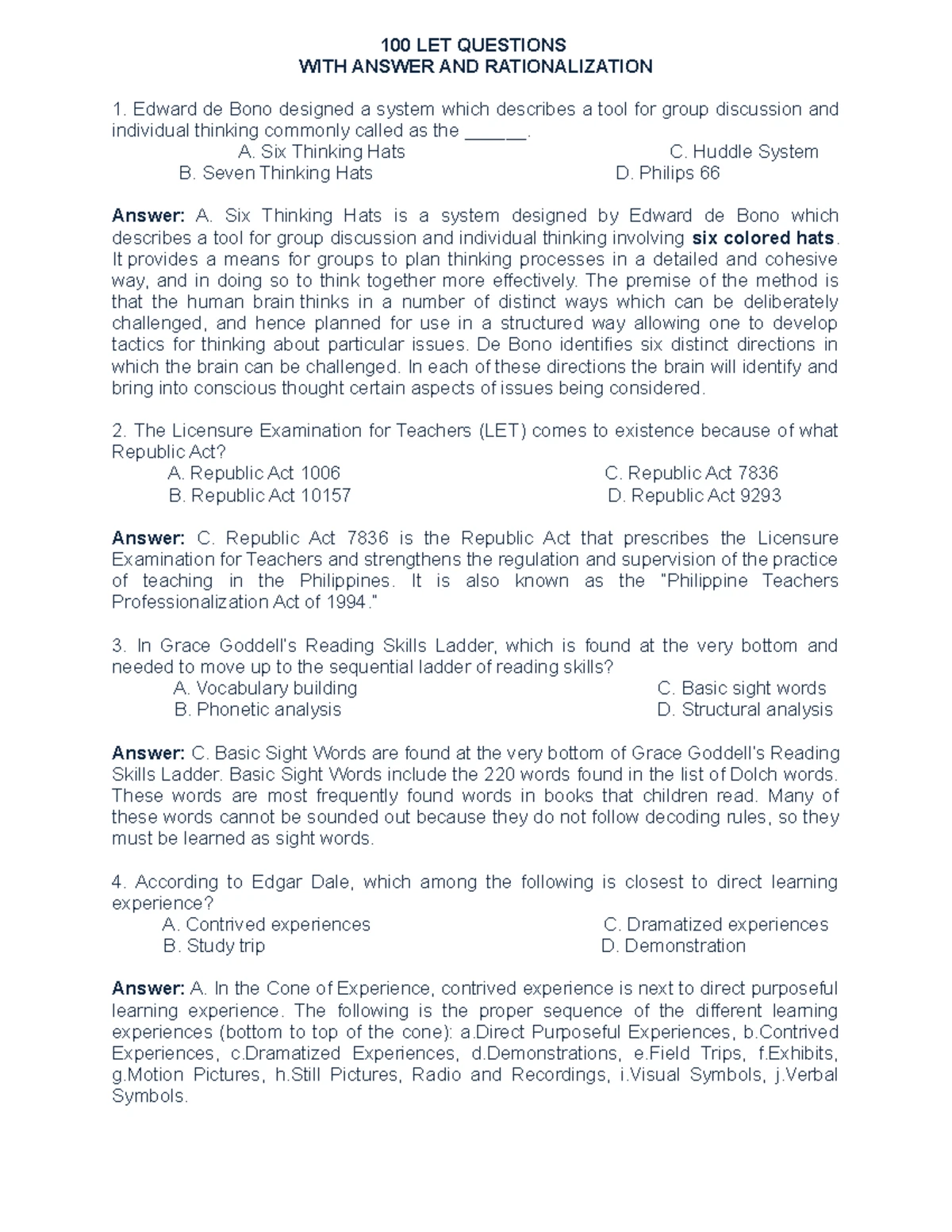 LET Reviewer 2023 GEN ED - GEN ED (LIFE AND WORKS OF RIZAL) (The ...