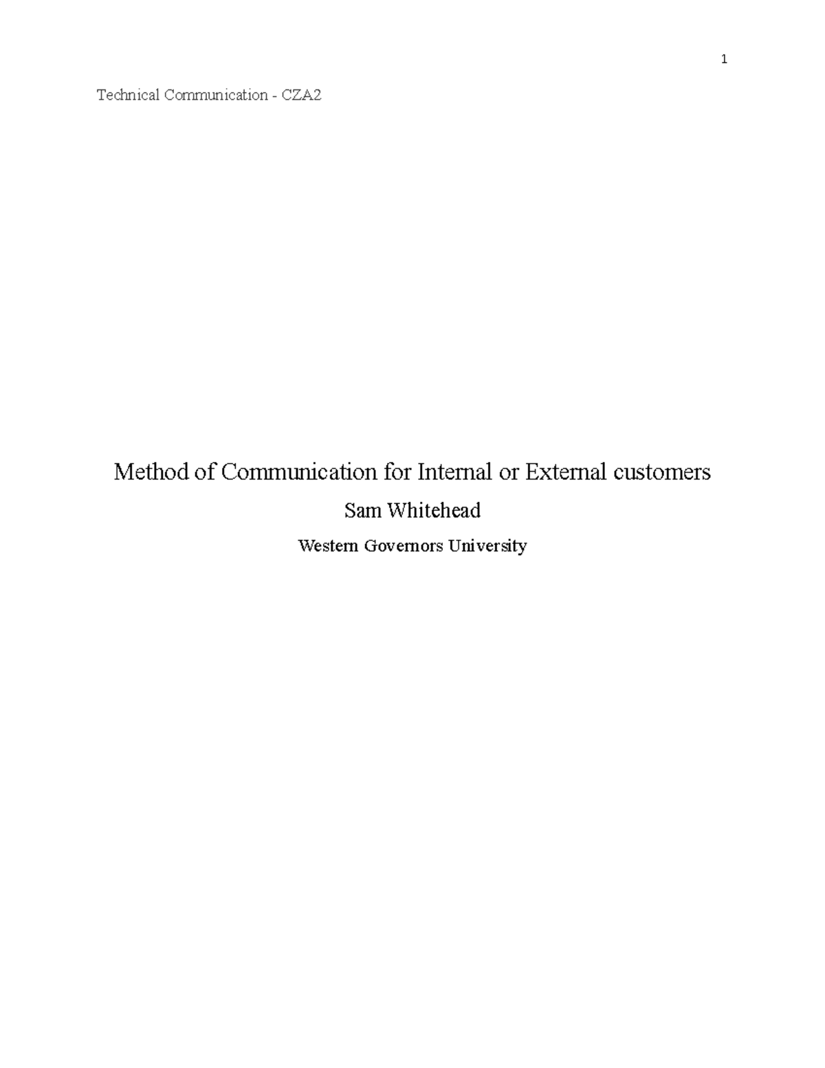 A1 Task Critique Communication - 1 Technical Communication - CZA Method of Communication for ...
