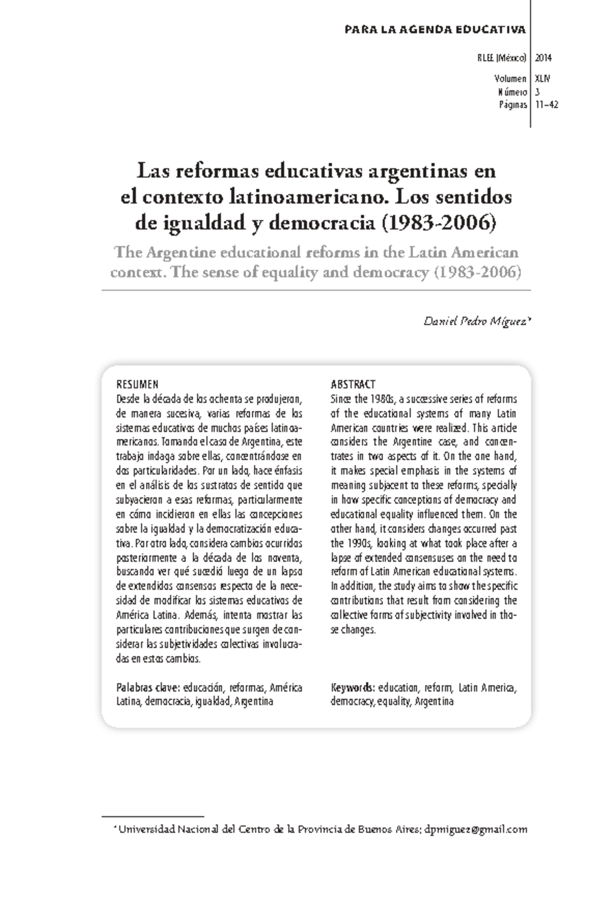 Reformas Educativas en Argentina y su Impacto en América Latina - RLEE ...