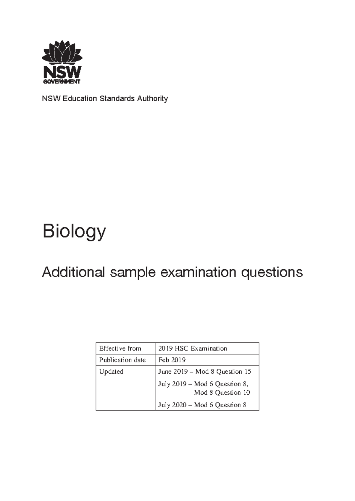 Biology 2019 Practice Papers: Sample HSC Exam Questions and Answers ...