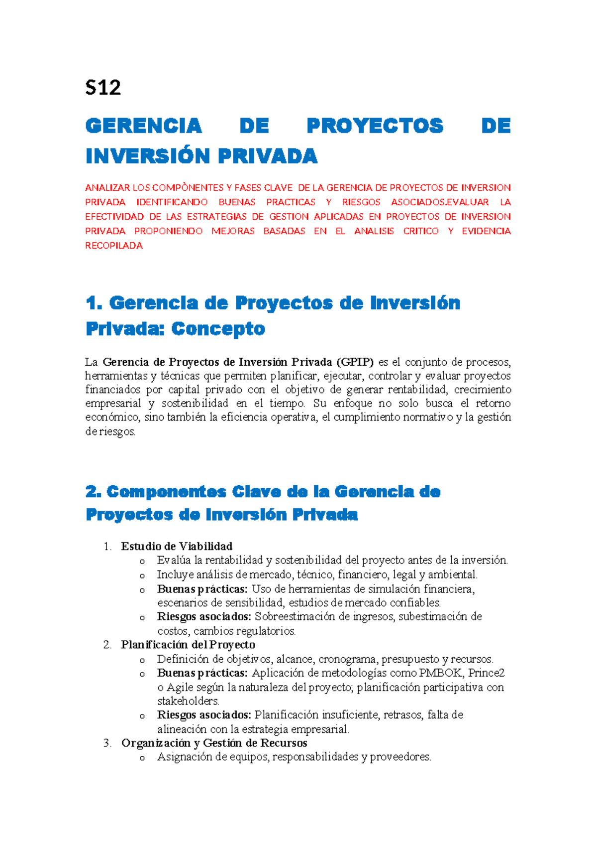 S12 - Análisis de Componentes y Fases en Proyectos de Inversión Privada ...