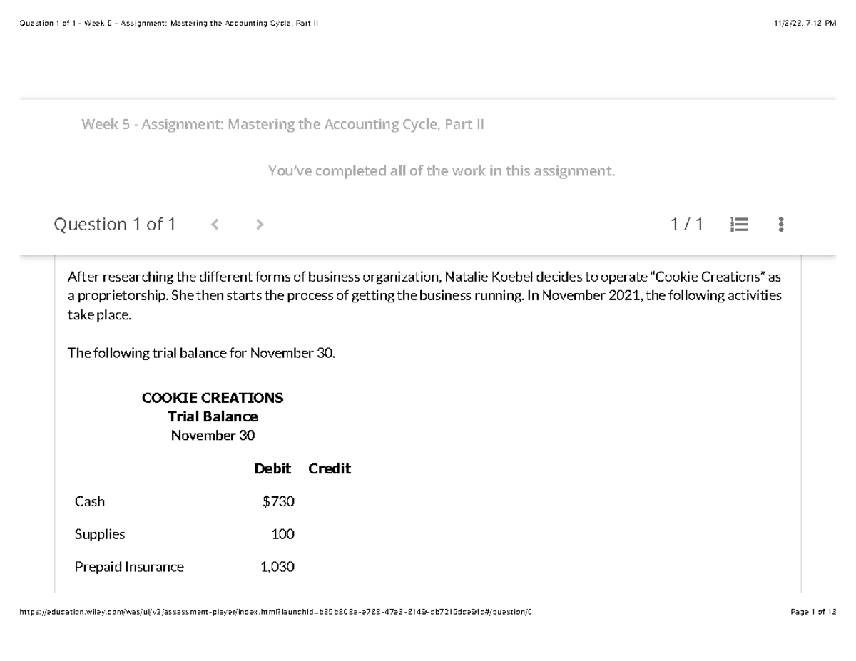 Week 5 - Acc Assignment: Mastering the Accounting Cycle, Part II - Studocu