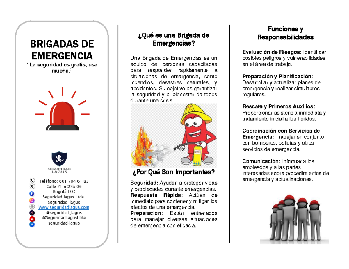 Folleto sobre Brigadas de Emergencia: Seguridad y Respuesta Rápida - Studocu